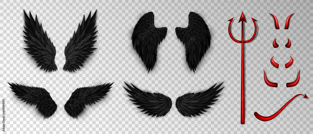 Collection of 3d realistic devil costume elements - red bloody trident ...