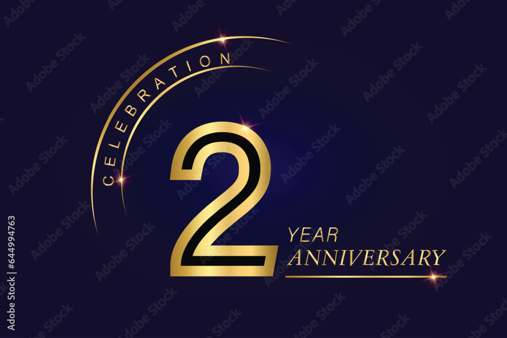 Vetor de 02 year anniversary vector banner template.Dark Blue Golden ...