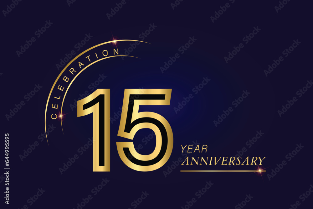 15 year anniversary vector banner template.Dark Blue Golden Royal ...