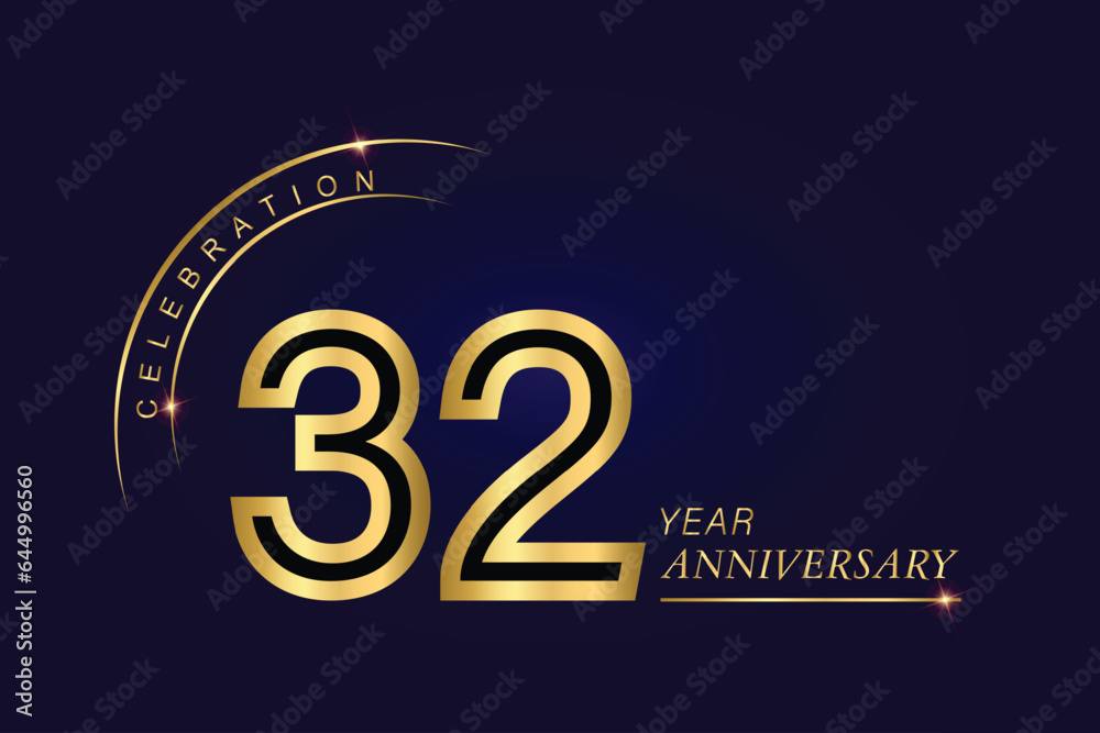 32 year anniversary vector banner template.Dark Blue Golden Royal ...
