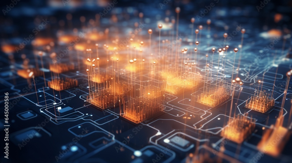 Big Data concept. Digital neural network. Introduction of artificial intelligence. Cyberspace of ...