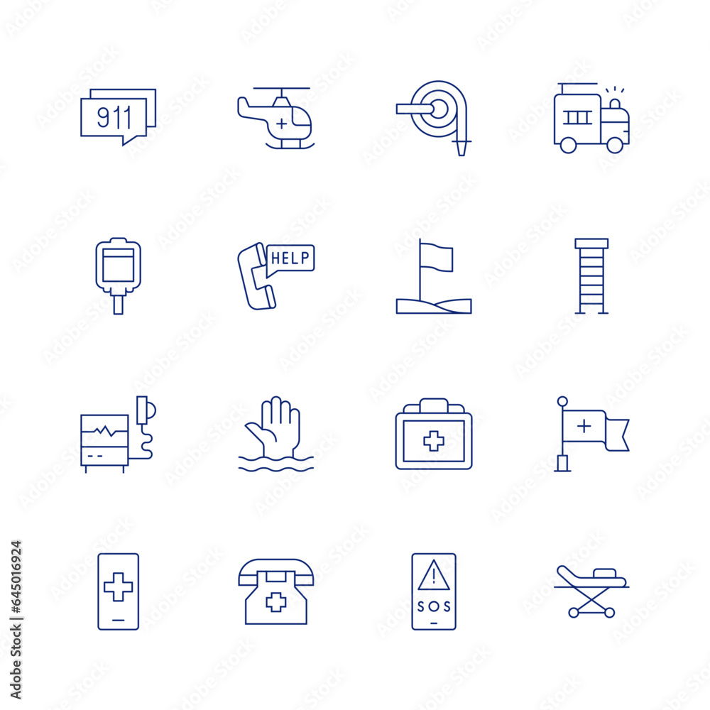 Emergency line icon set on transparent background with editable stroke ...