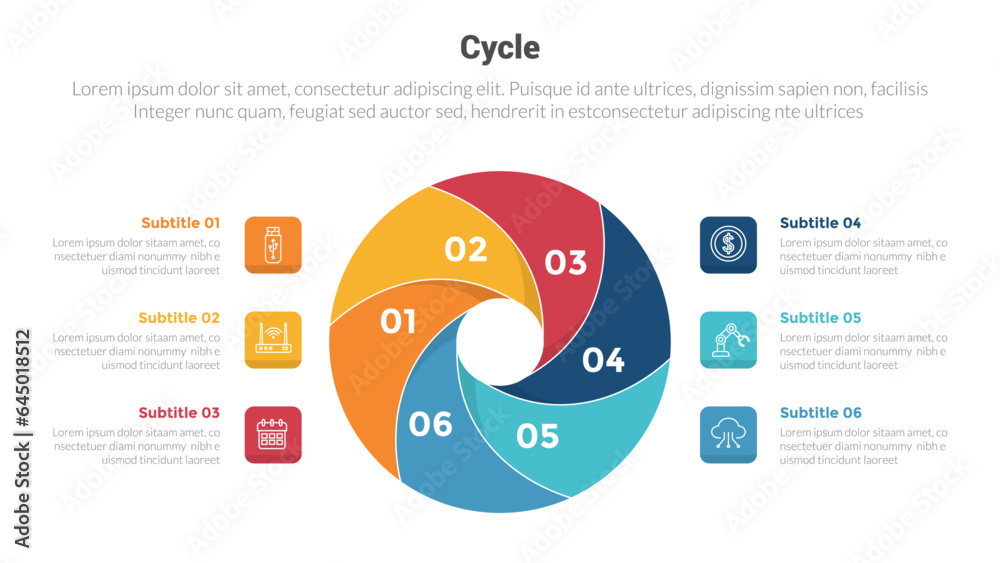 cycle or cycles stage infographics template diagram with big circle ...