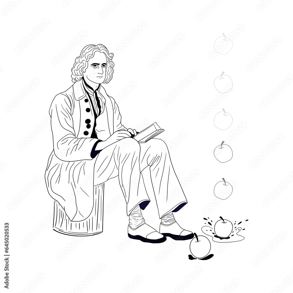 illustration of physics, Isaac Newton, Gravity, falling apple, Isaac ...