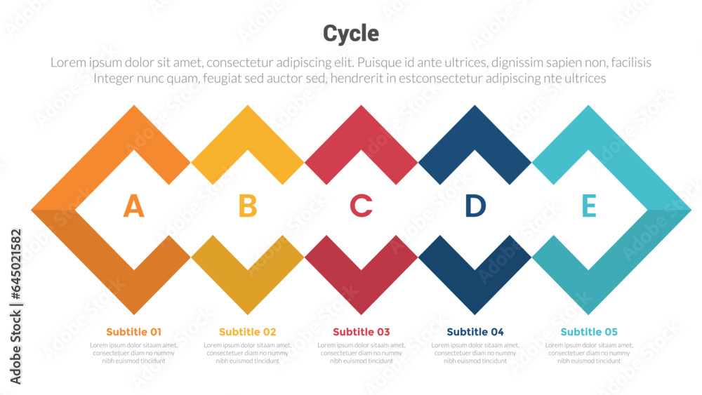 cycle or cycles stage infographics template diagram with rotated square ...