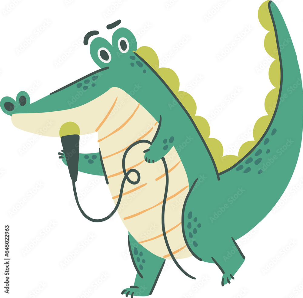 Crocodile sing a song . Cute cartoon characters . Hand drawn style ...