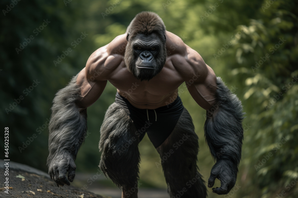 A fitness enthusiast performs a side gorilla walk, replicating the ...
