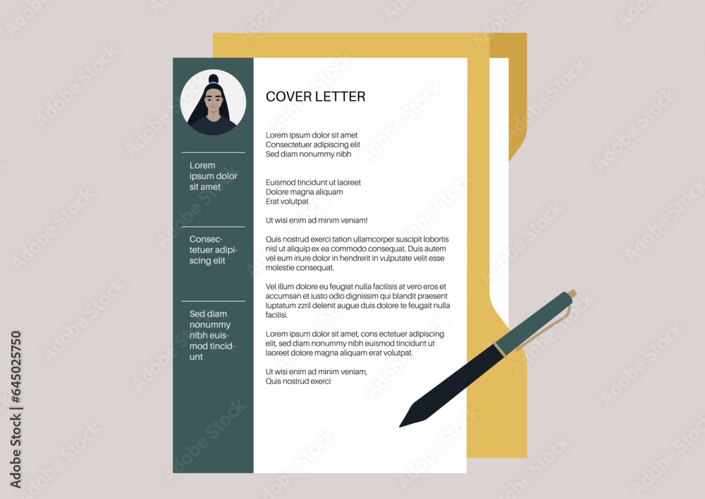 A yellow folder containing a professionally formatted cover letter ...