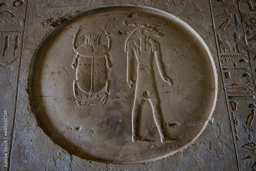 Carvings in the walls in the tomb of Phaoah Sety II, Valley of the ...