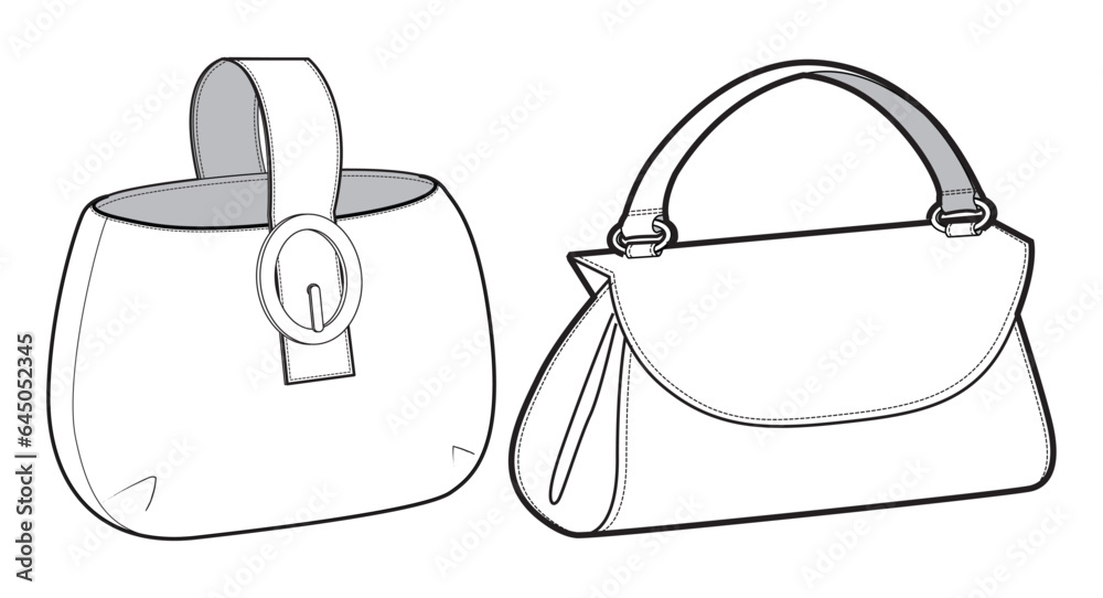 Lady handbag flat sketch fashion illustration drawing template mock up ...