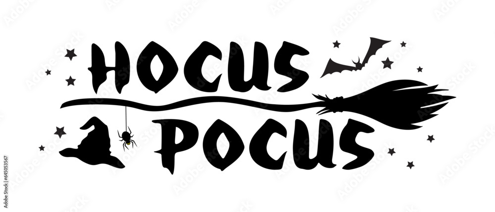 Hocus Pocus black lettering on white. Halloween holiday decor, banner ...