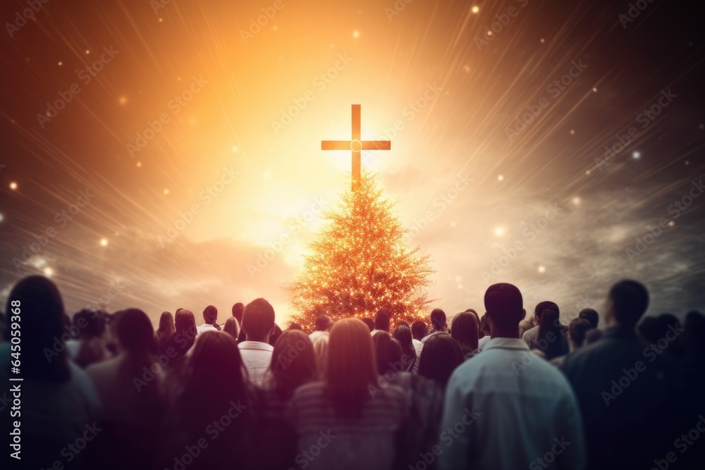 Crowd of people worshiping the cross in christmas time Stock Photo ...