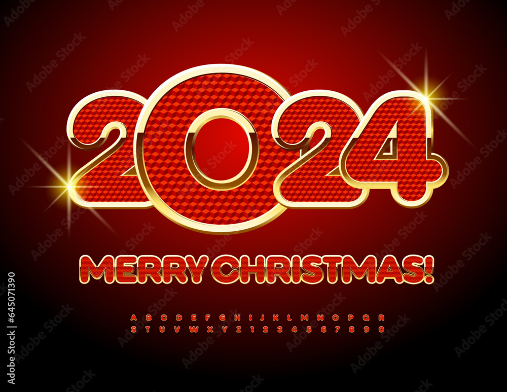 Vector premium greeting card Merry Christmas 2024! Red and Gold chic ...