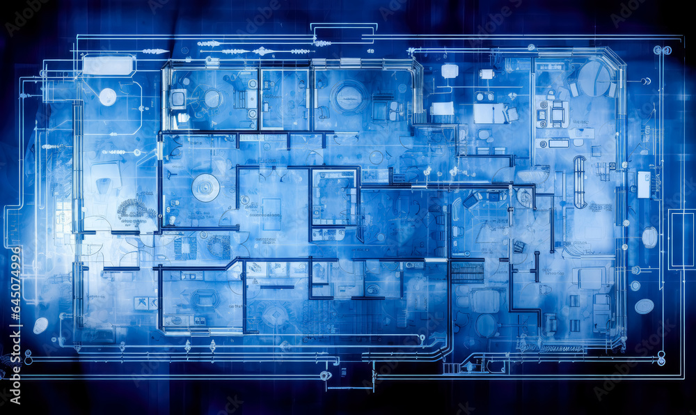 Architectural Blueprints plan layout and blueprint design, dark cyan ...