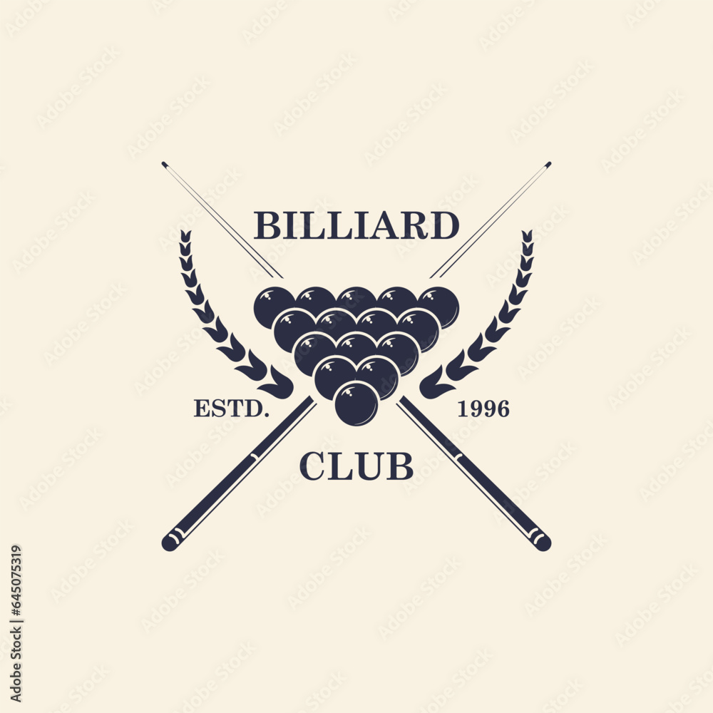 Billiard, 8-ball logo. billiard emblems with cue, balls, crown and ...