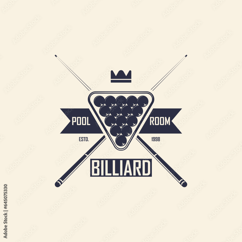 Billiard, 8-ball logo. billiard emblems with cue, balls, crown and ...