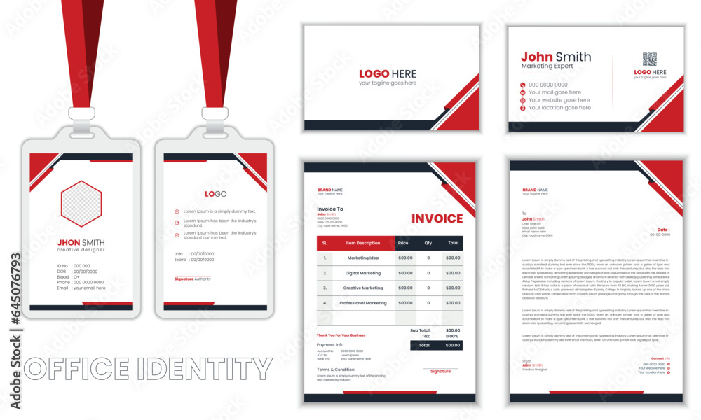 Corporate red color business stationary or office identity set, modern ...