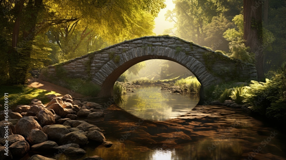The gentle curve of an alabaster bridge arching gracefully over a ...
