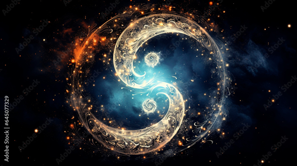 Symbol of yin - yang in the starry sky, stars in the sky in the ancient ...
