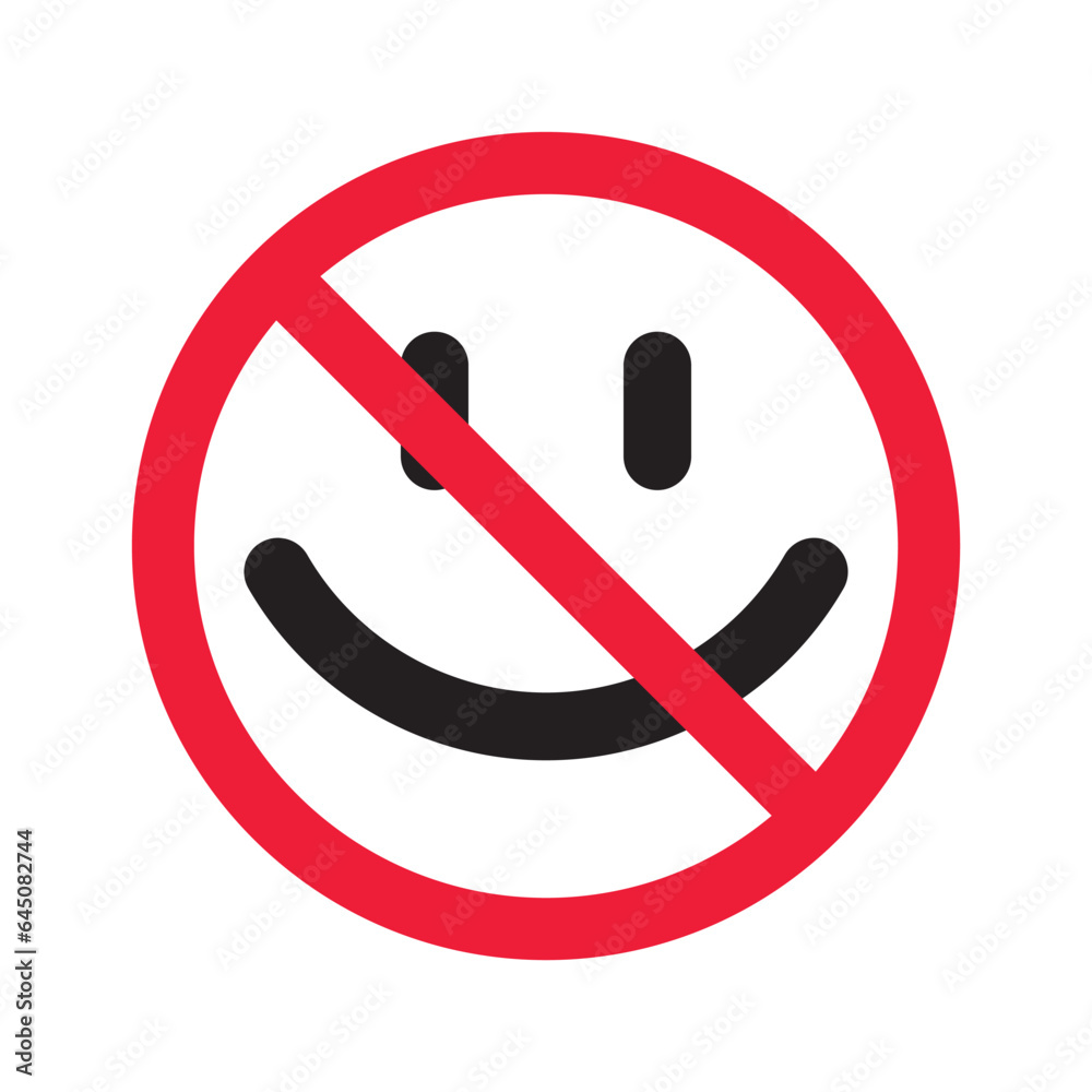 No smile icon. Forbidden emoji icon. No smile vector symbol. Prohibited ...