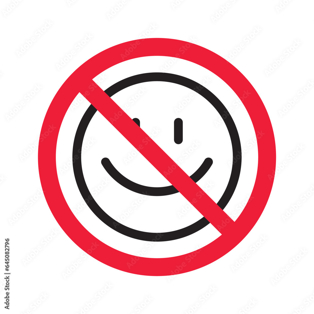 No smile icon. Forbidden emoji icon. No smile vector symbol. Prohibited ...