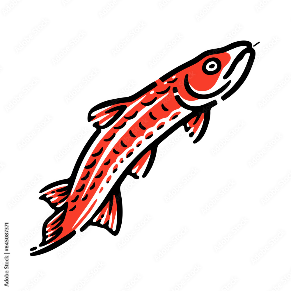 Wahoo vector icon in minimalistic, black and red line work, japan web ...