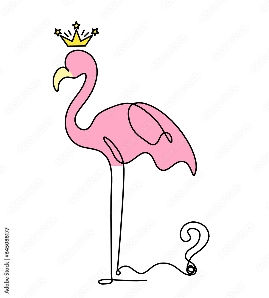 Silhouette of abstract color flamingo with question mark as line ...