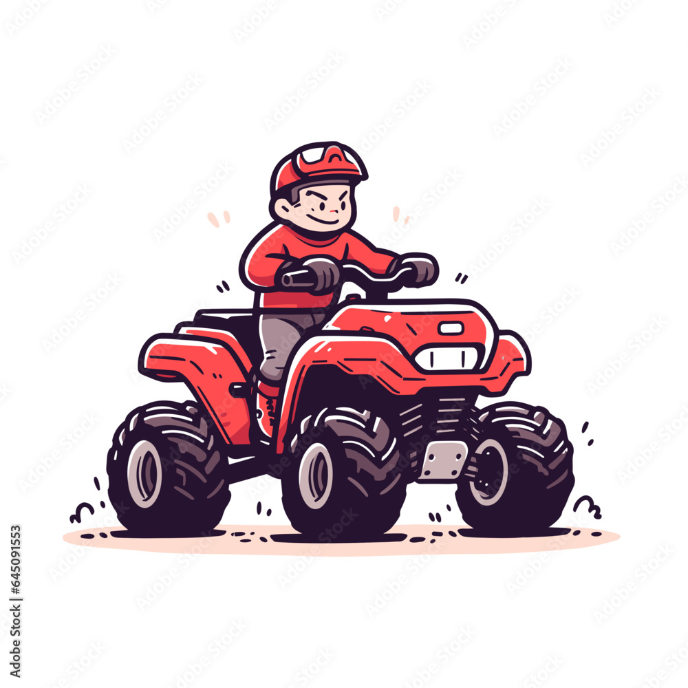 ATV Riding vector icon in minimalistic, black and red line work, japan ...