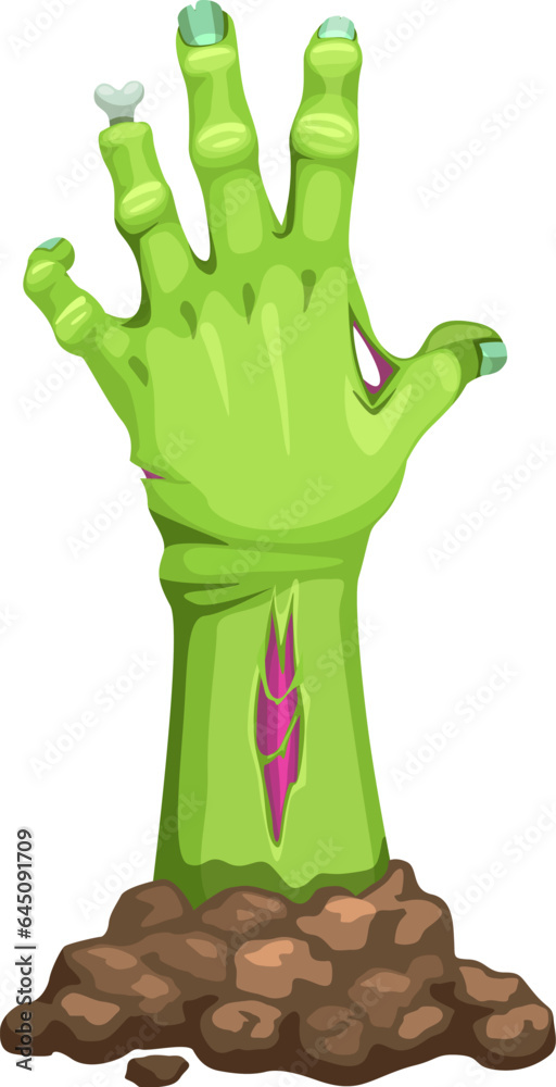 Cartoon zombie hand, isolated vector decaying corpse arm, green and ...
