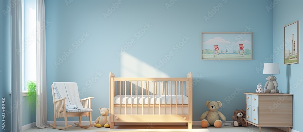 Design of a banner featuring a cozy crib by a window in a baby's room ...