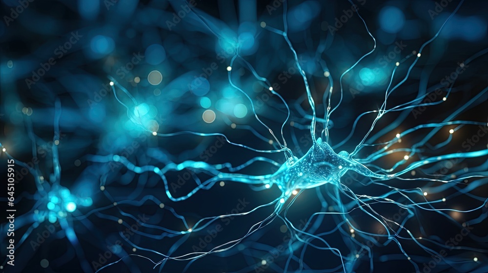 Ai generated. Background with axons and dendrites and electrical ...