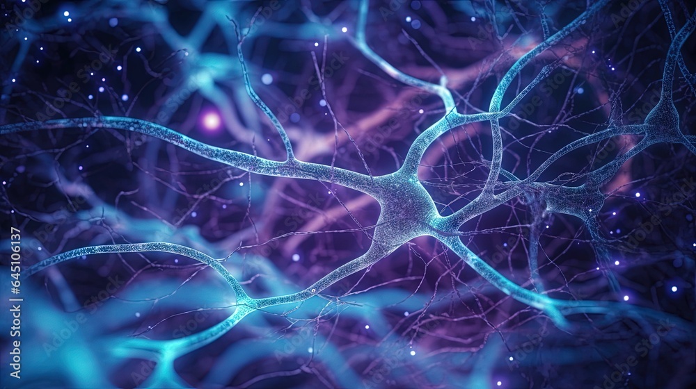 Ai generated. Background with axons and dendrites and electrical ...