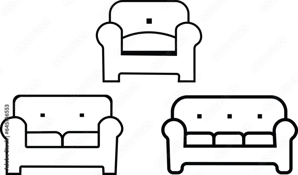 Sofa, couch icon set, line and solid version, outline linear pictogram ...