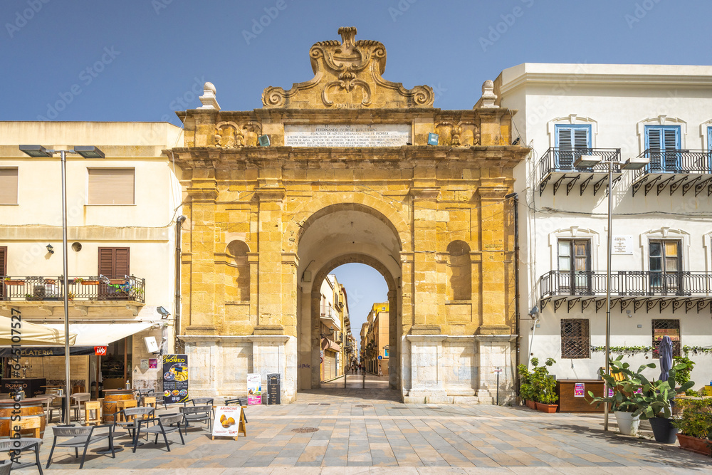 MARSALA, ITALY - JULY 8, 2023: The Porta Nuova, entrance gate in ...