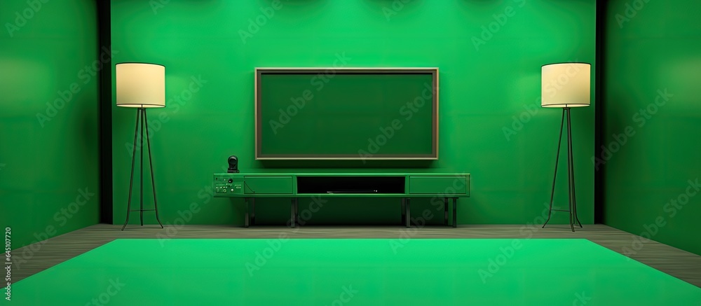 Using green screen in a room for TV mockup in Chroma key compositing to ...