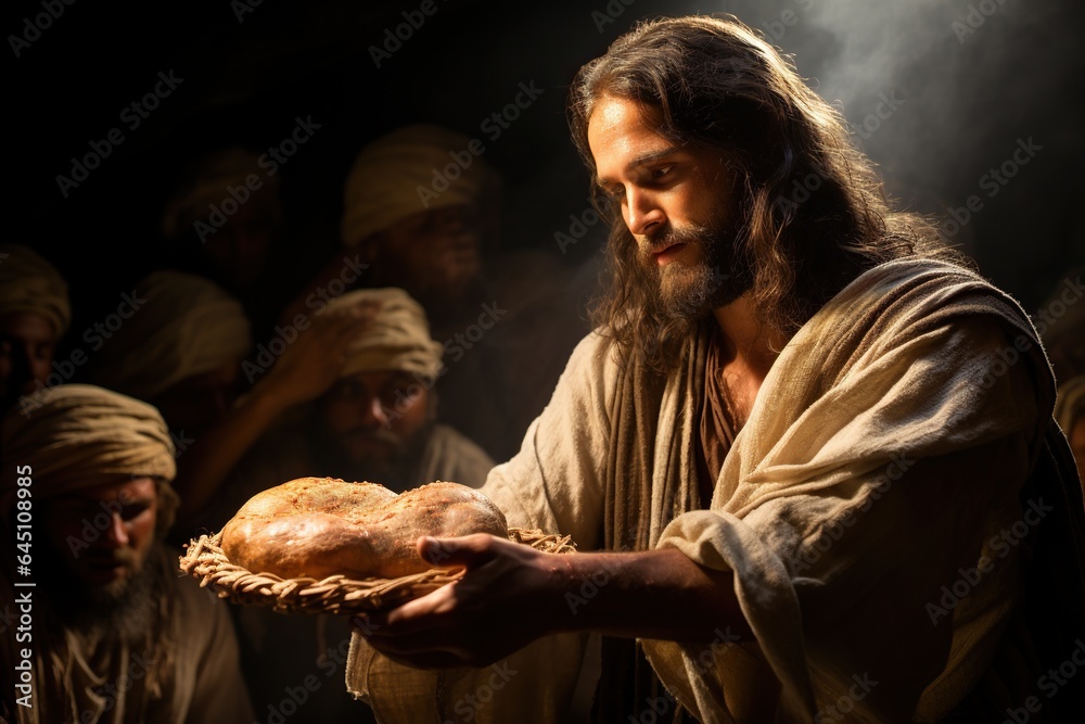 Jesus Christ fed bread to the poor , bible religion, gospels, ancient ...