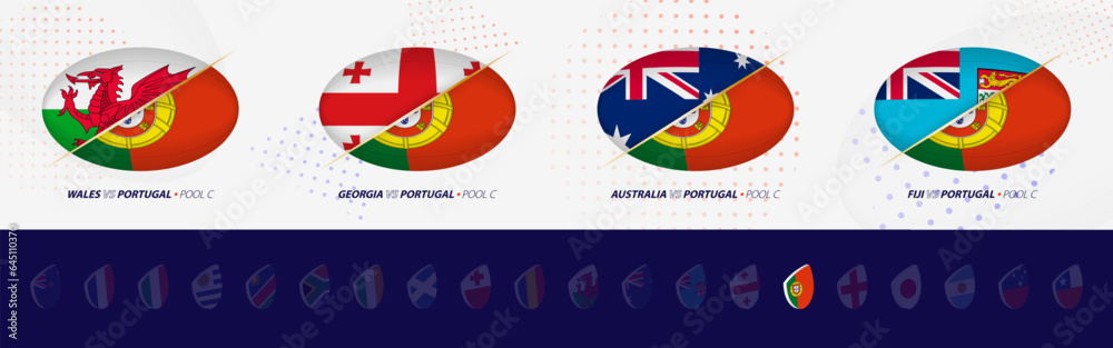 Rugby competition icons of Portugal rugby national team, all four ...