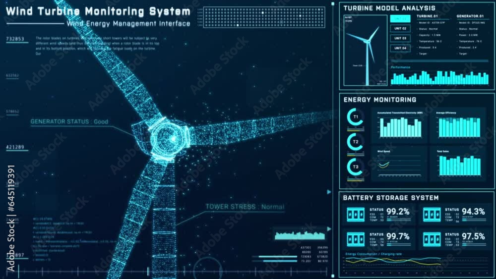 Futuristic wind turbine energy control center interface design, digital ...