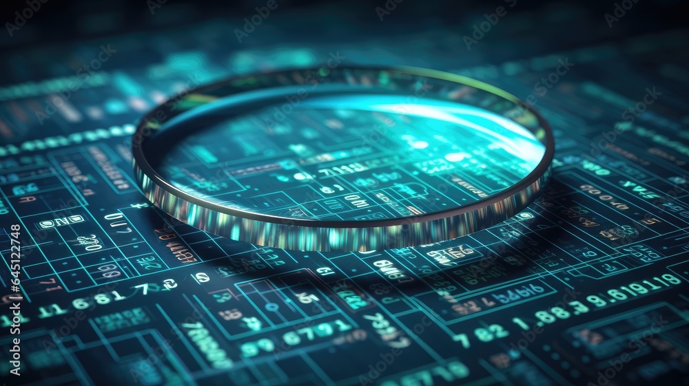 A magnifying glass zooming in on a matrix of numbers, symbolizing the ...