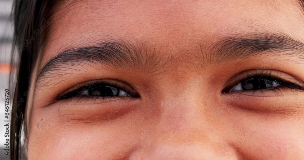 Eyes, vision and portrait of child with optical health, wellness and ...
