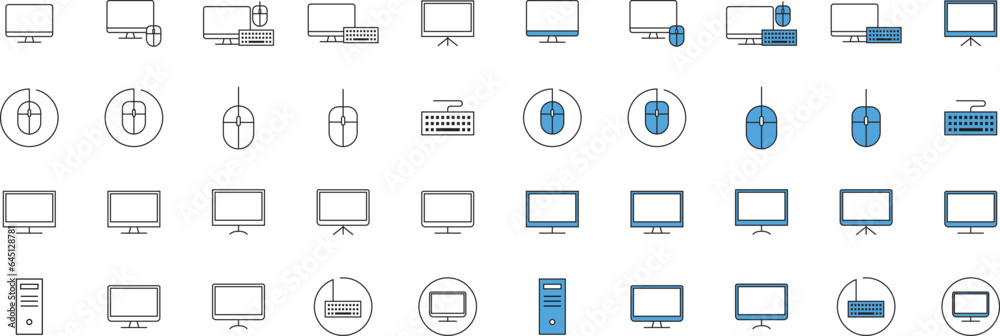 Computer set icons including mouse and keyboards vector, Computer ...