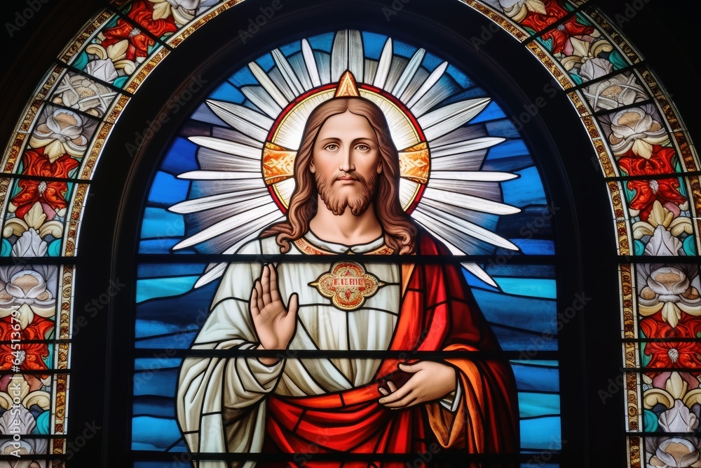 Stained glass of jesus christ savior of the world. Stock Photo | Adobe ...