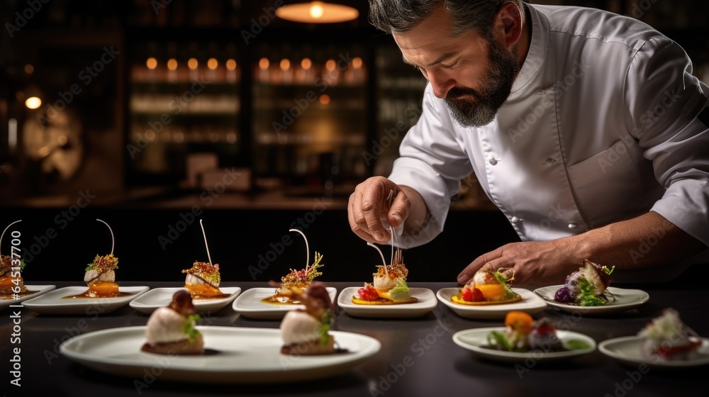 fine dining chef plating a multi-course tasting menu generative ai ...