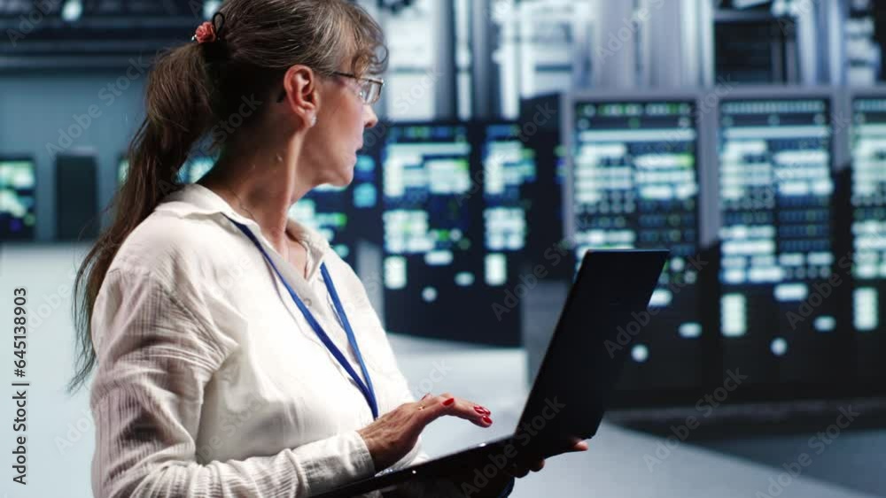 Knowledgeable supervisor working in data center housing GPU dedicated ...