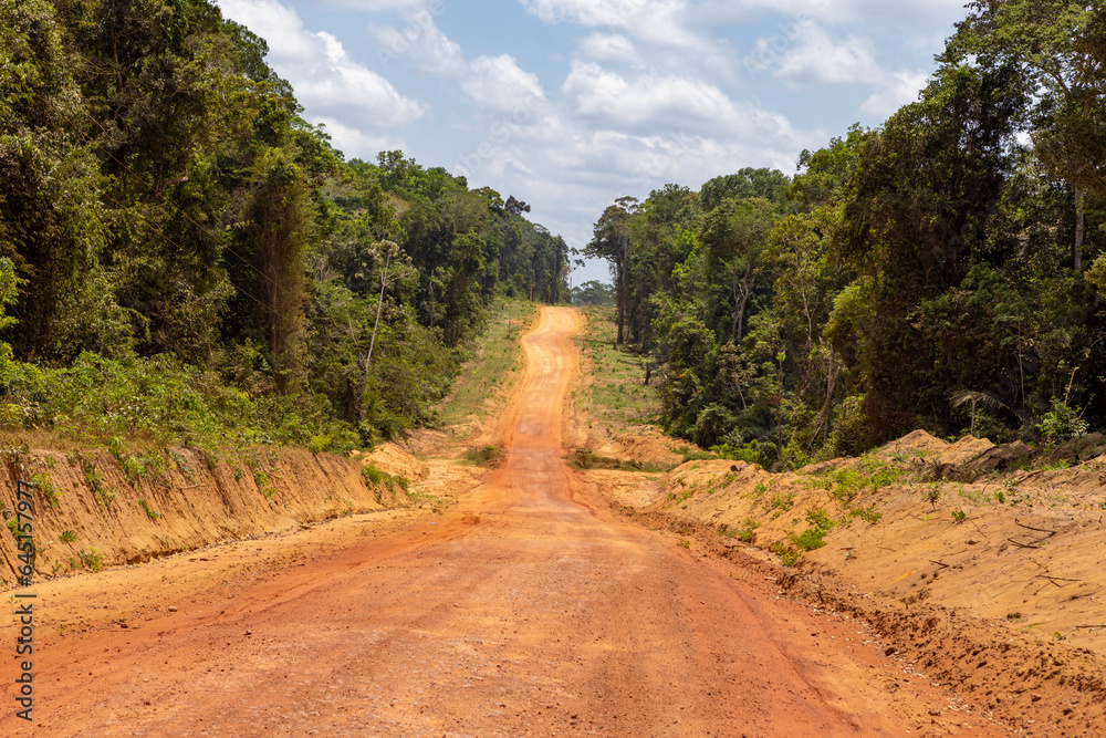 Driving on the famous earth road Transamazonica towards Santarém ...