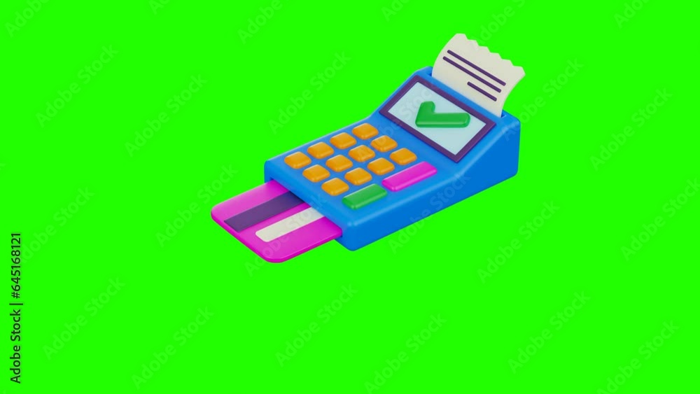 3D cartoon style isolated credit card terminal payment animated appears ...