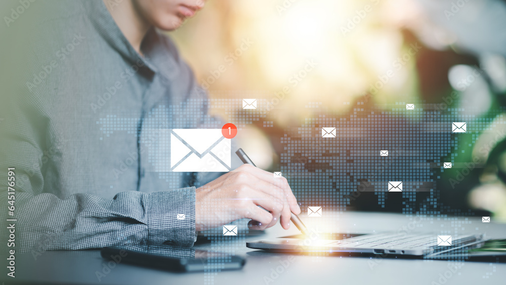 man reading electronic mail from tablet ,Email marketing and newsletter ...