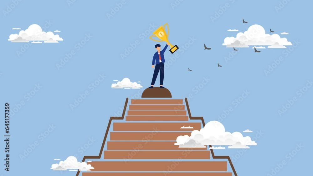 Winning trophy. steps to success concept. stairs to reach winner ...