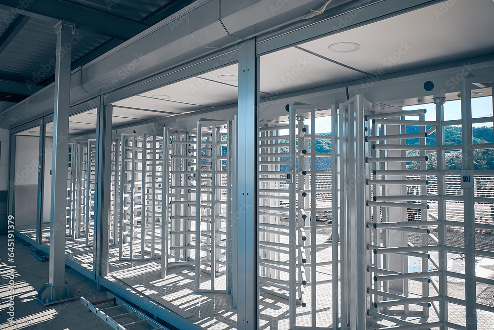 Newly built access control security gate. Prefabricated security ...