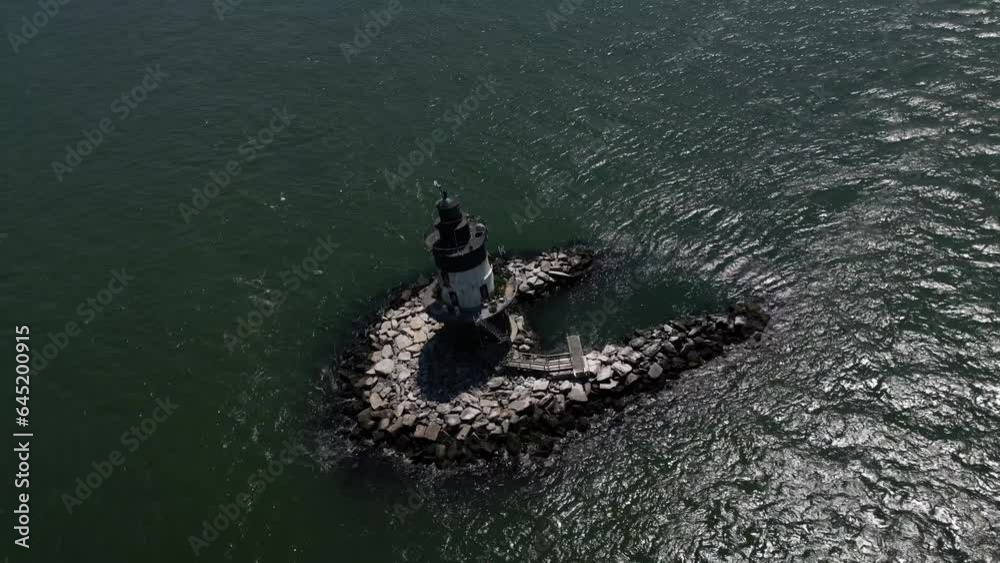 An aerial view the Orient Point lighthouse off the east end of Orient ...